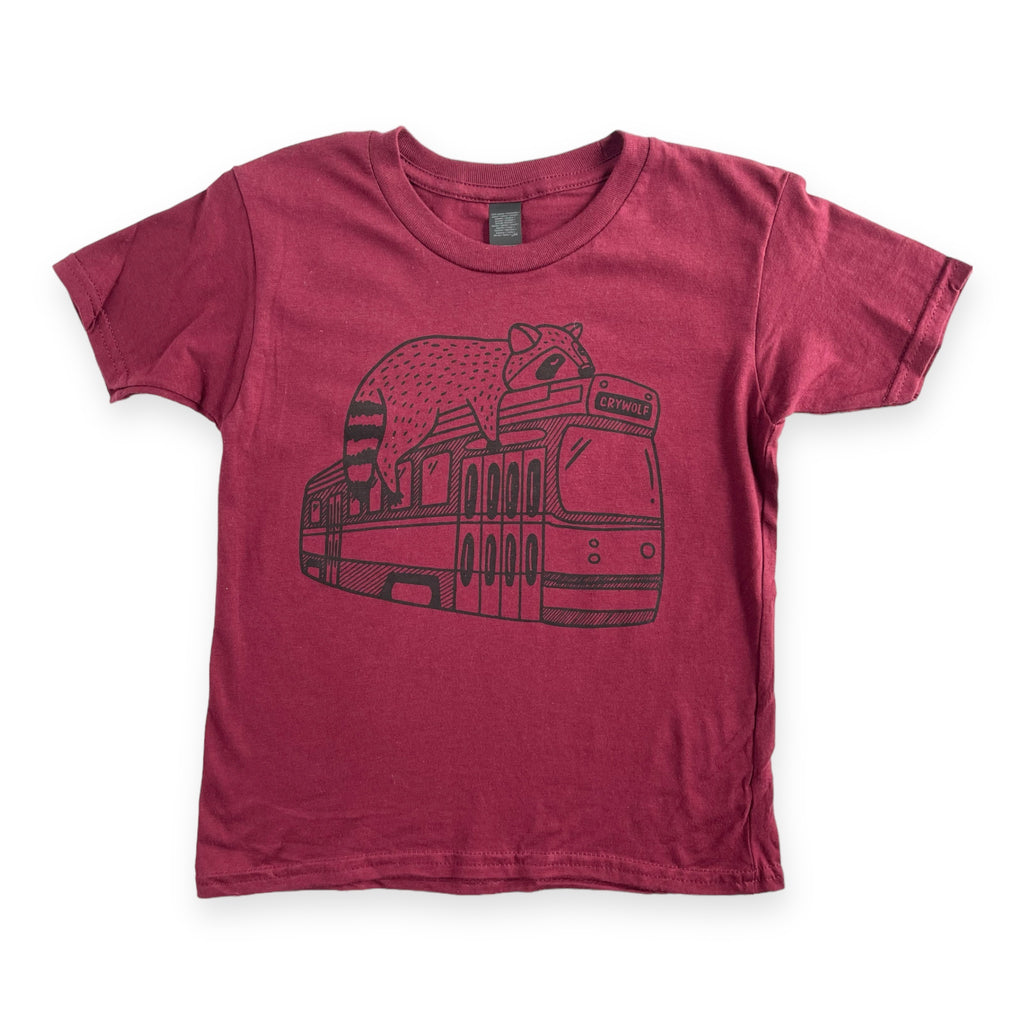 Toronto Streetcar Raccoon Kids Tshirt | fun, affordable, cute